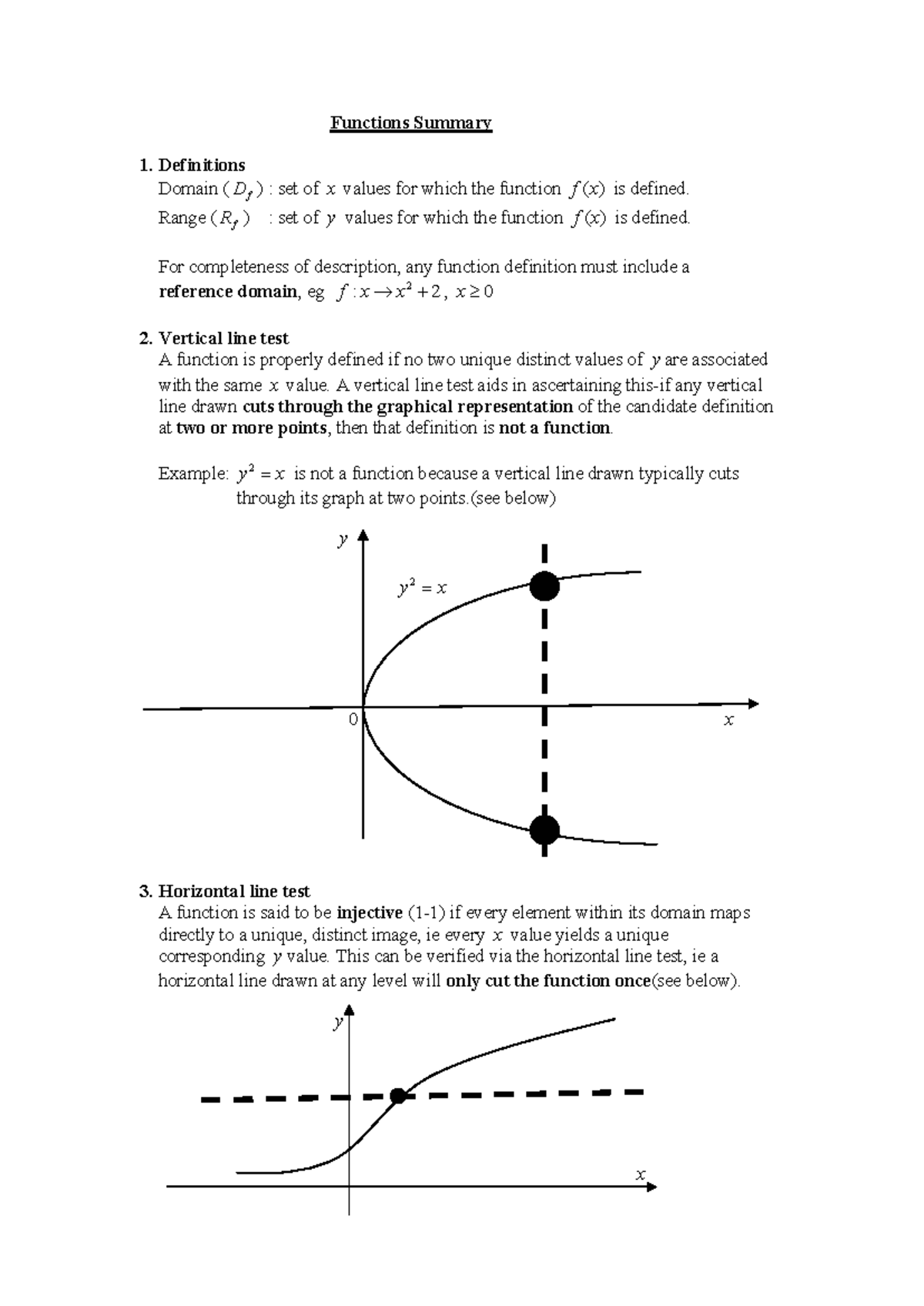 Functions Summary: Key Definitions and Tests for Understanding - Studocu
