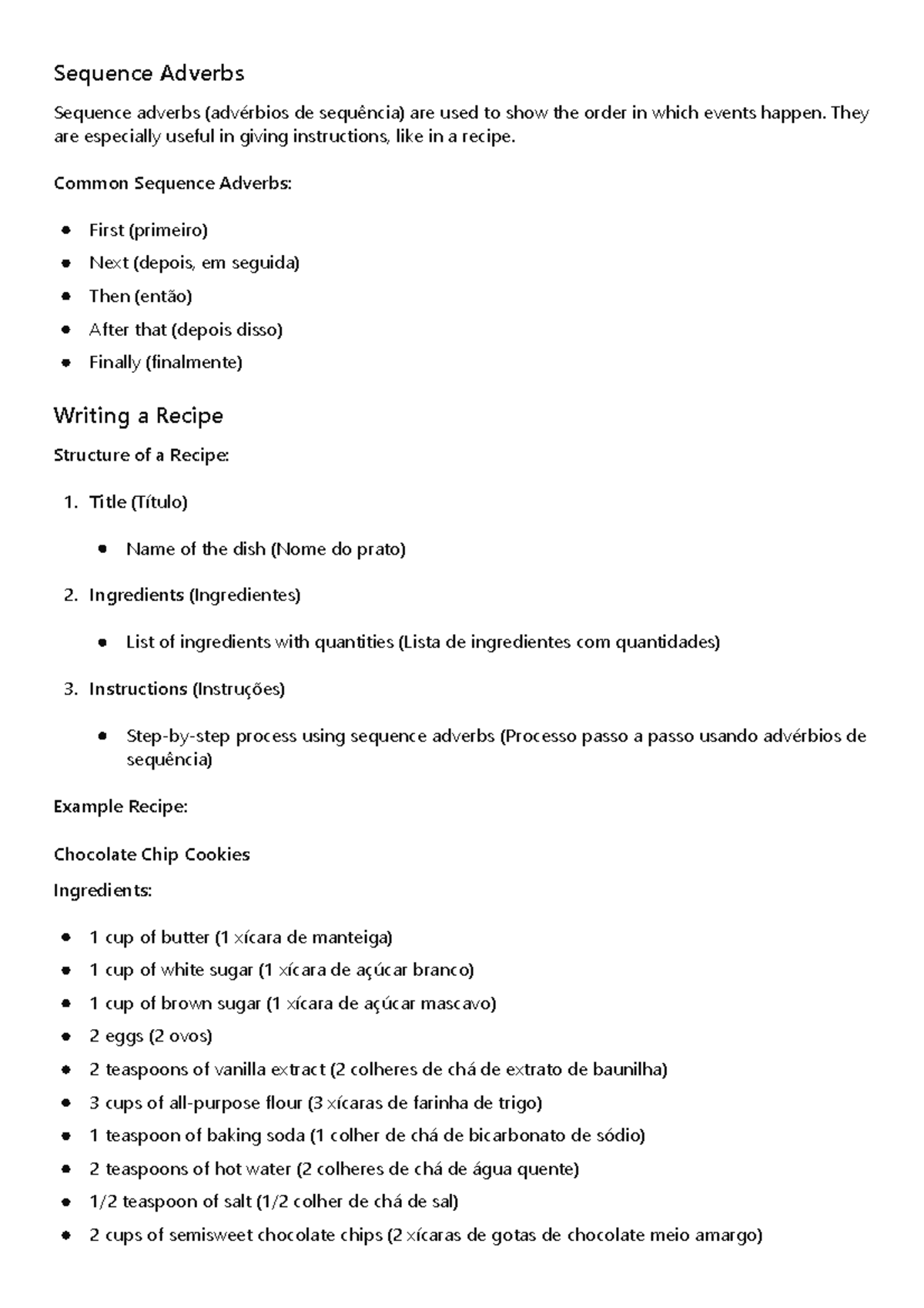 Recipe Guidelines & Sequence Adverbs for Cooking Fundamentals - Studocu