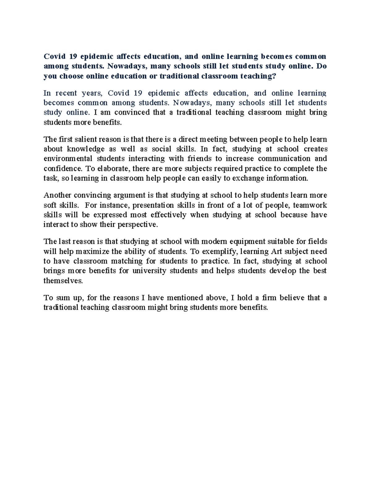 Csasf Essay Notes: Benefits of Traditional Classroom Learning vs ...