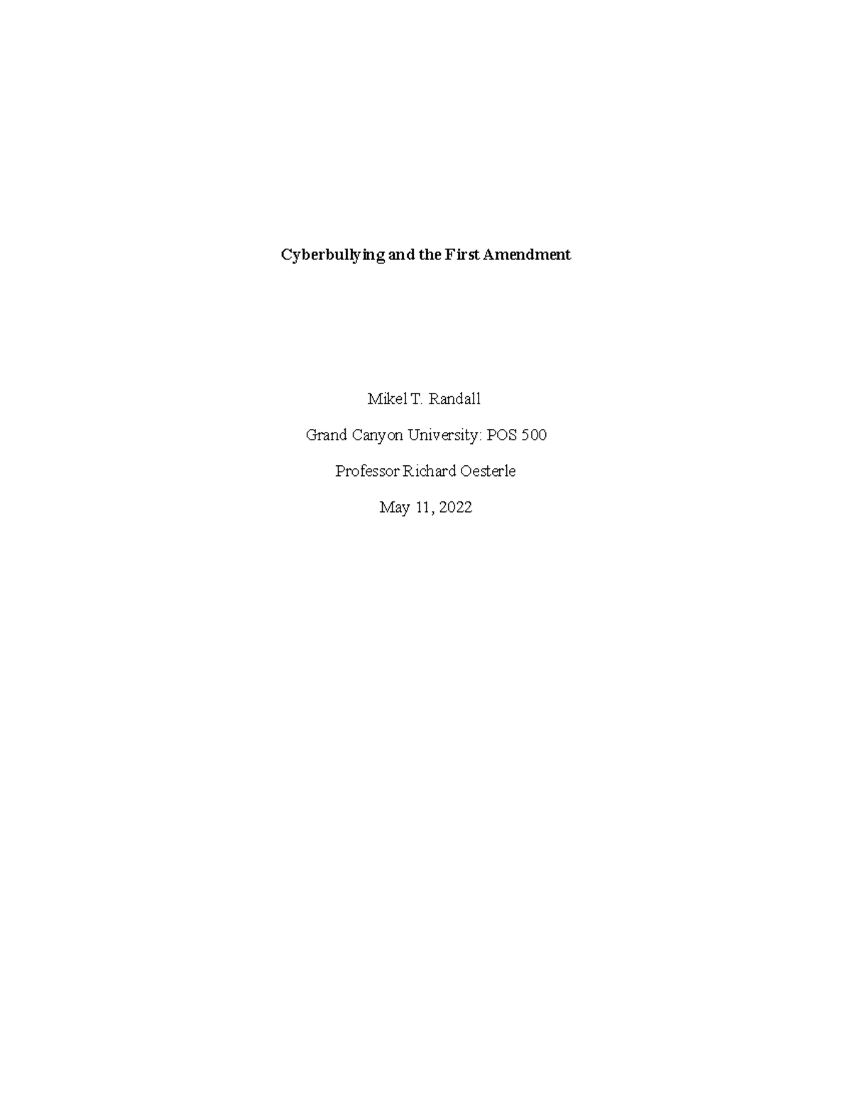 POS-500 Case Study: Cyberbullying and First Amendment Rights - Studocu