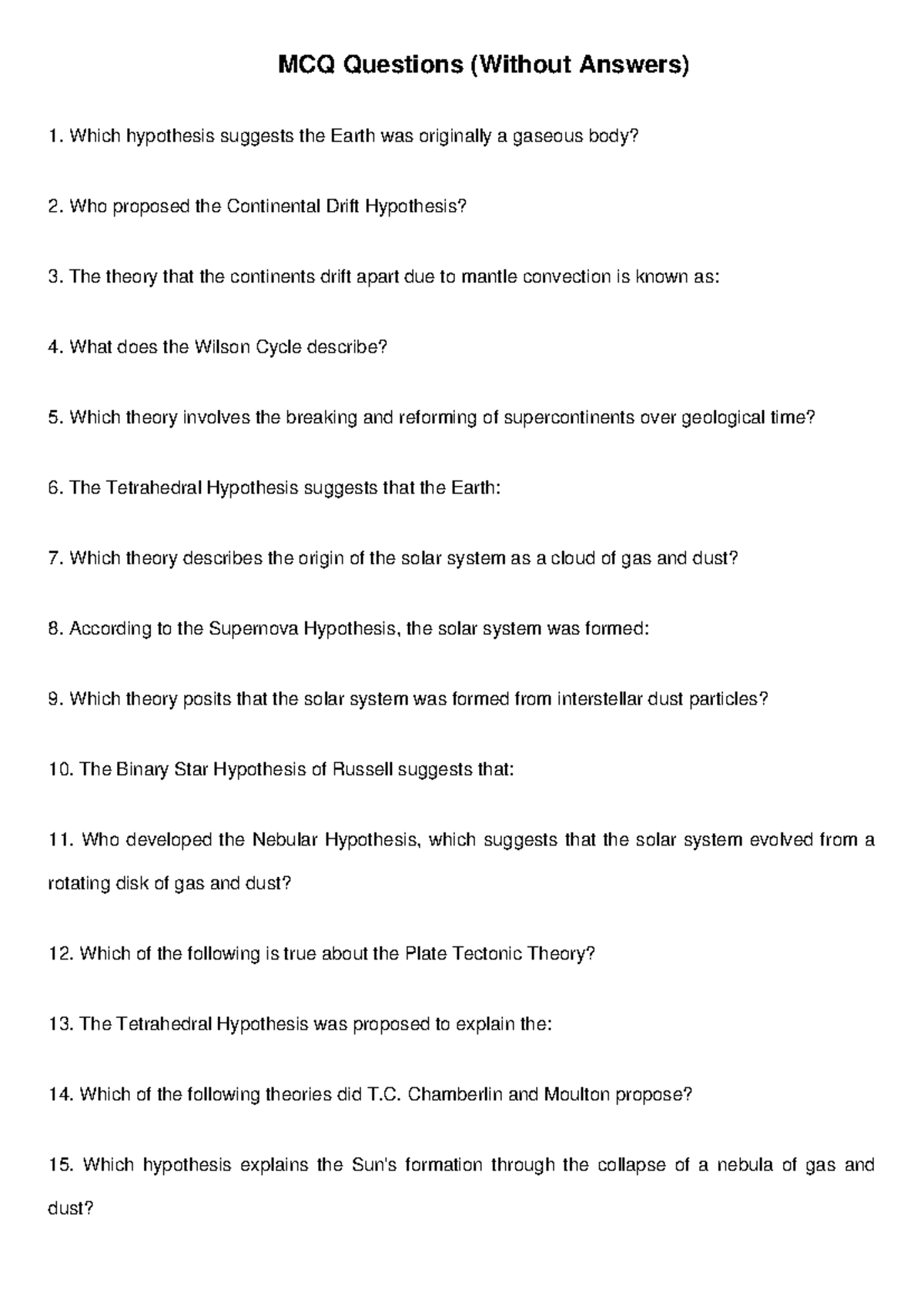 Geology MCQ Questions (Without Answers) - Course Code: GEO101 - Studocu