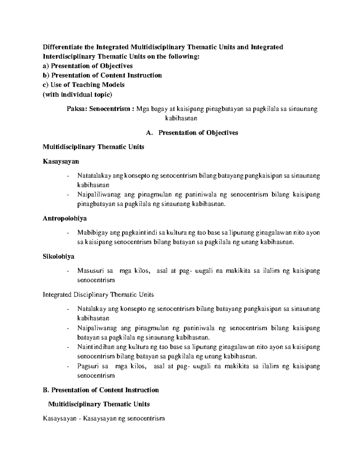 Integrated Multidisciplinary Thematic Units part 1 - Presentation of ...