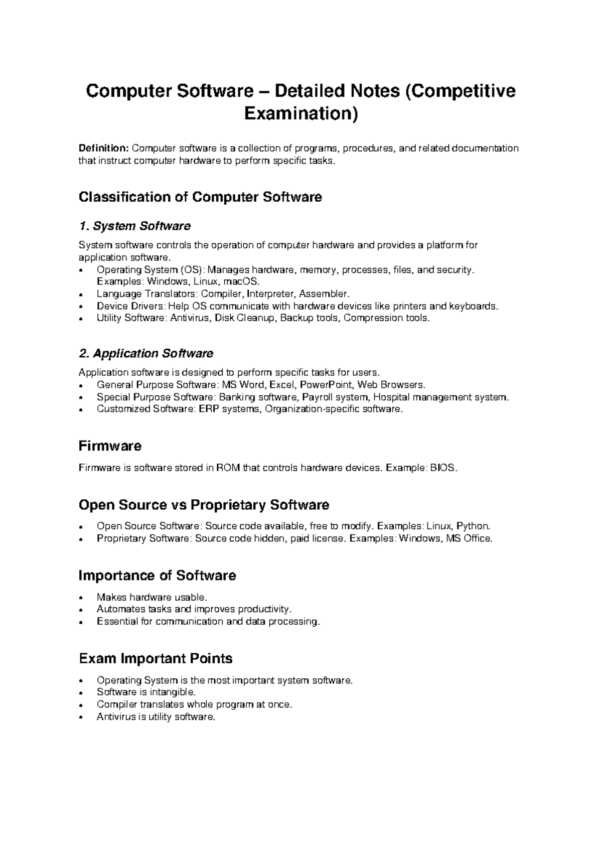 Computer Software Competitive Exam Notes: Key Concepts ...
