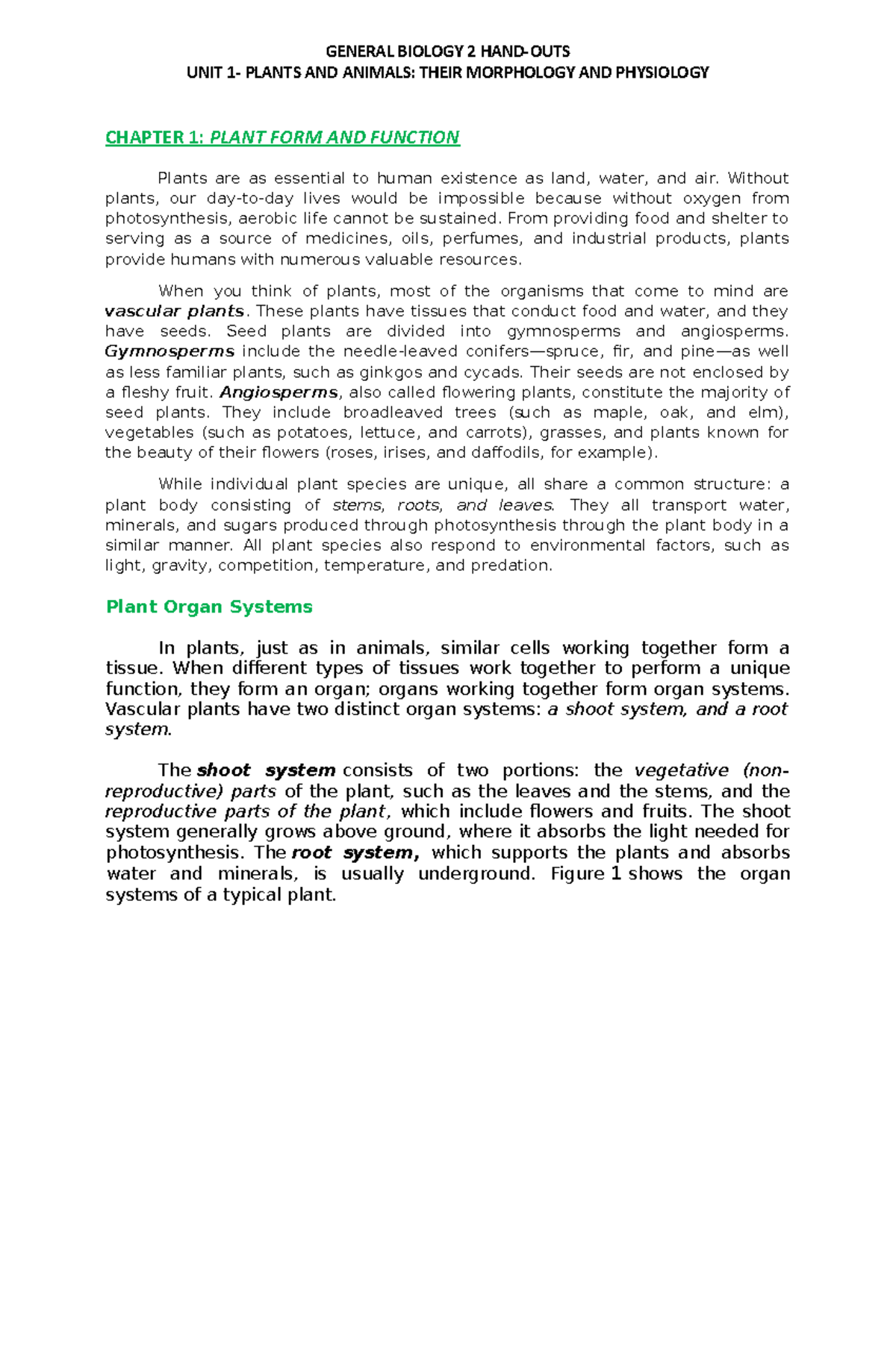 General Biology 2 Chapter 1 - GENERAL BIOLOGY 2 HAND-OUTS UNIT 1 ...