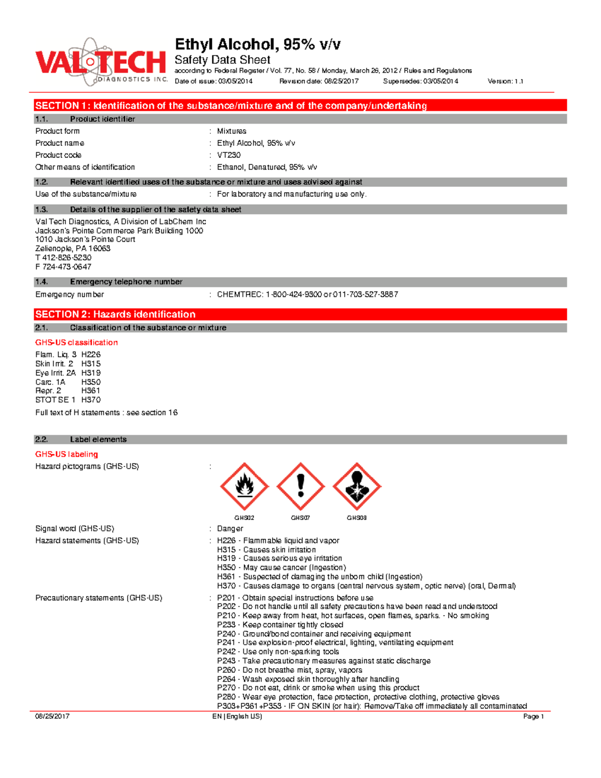 VT230 - msds - Safety Data Sheet according to Federal Register / Vol ...
