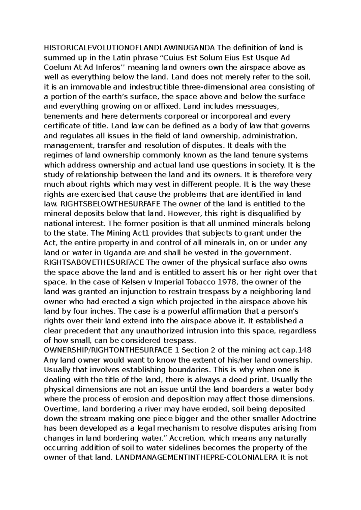 HISTORICAL EVOLUTION OF LAND LAW IN UGANDA: A COMPREHENSIVE STUDY - Studocu