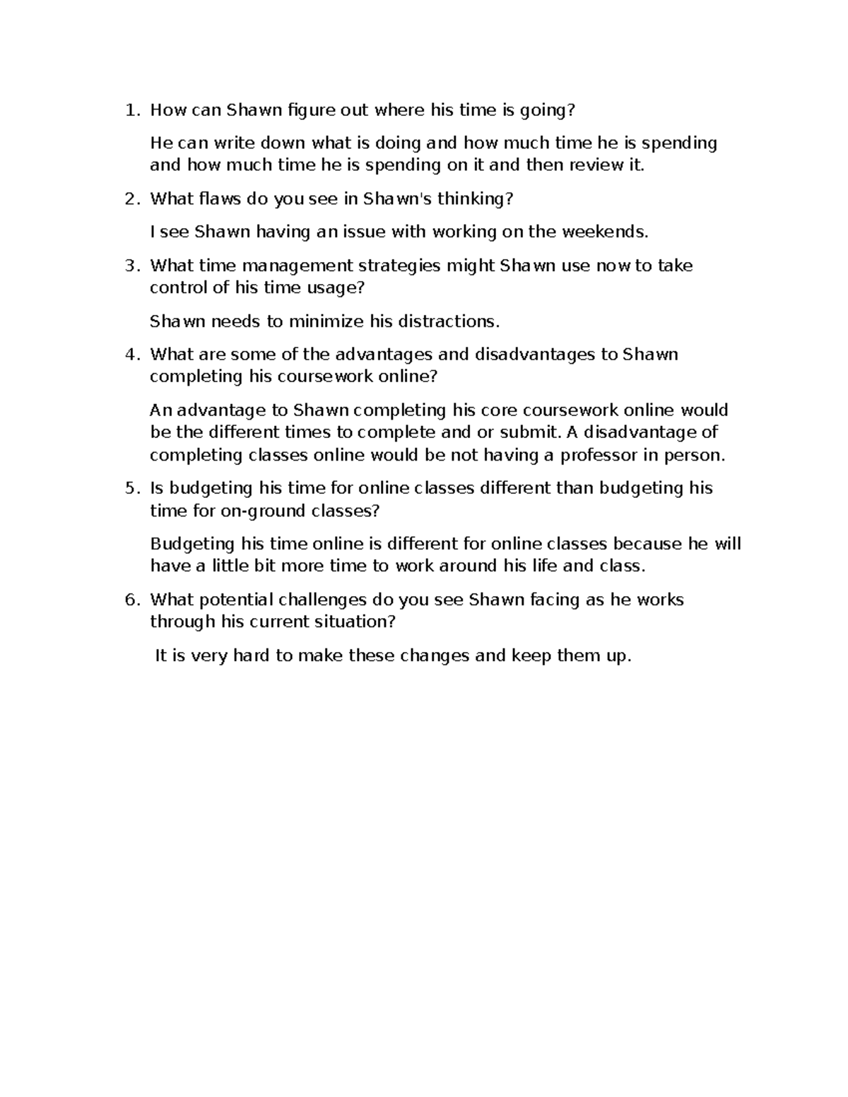 Shawn's Time Management Strategies: Notes for Assignments - Studocu