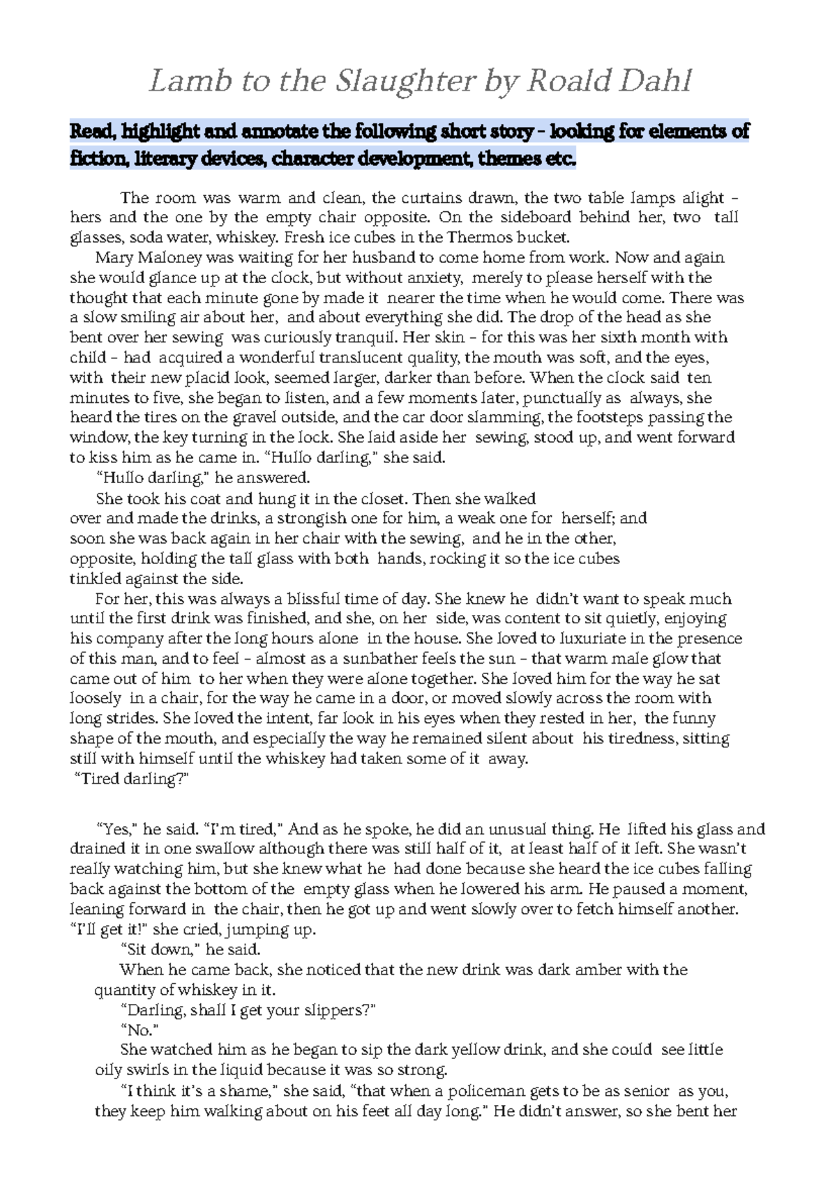 Lamb to the Slaughter: Analyzing Roald Dahl's Short Story Elements ...