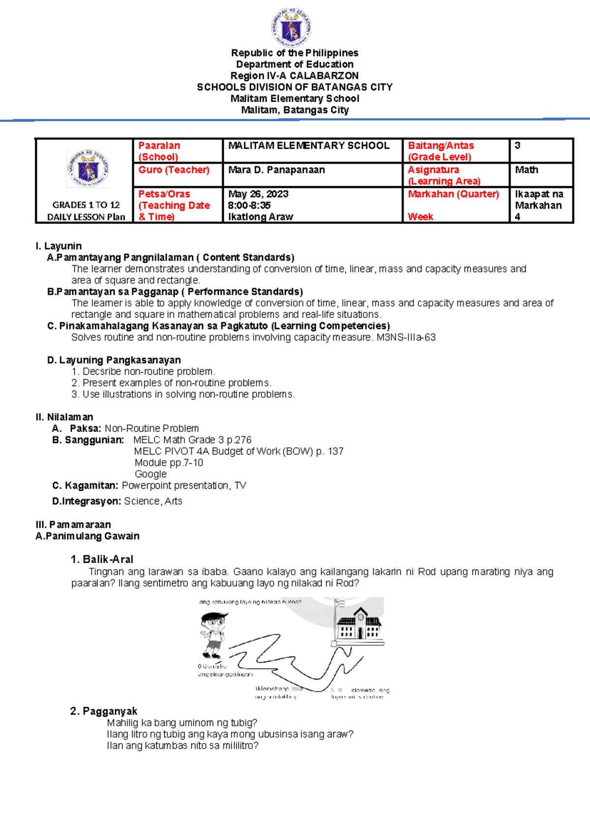 DLP-Math-3-Q4-WK4-DAY 3: Non-Routine Problem Solving Activities - Studocu