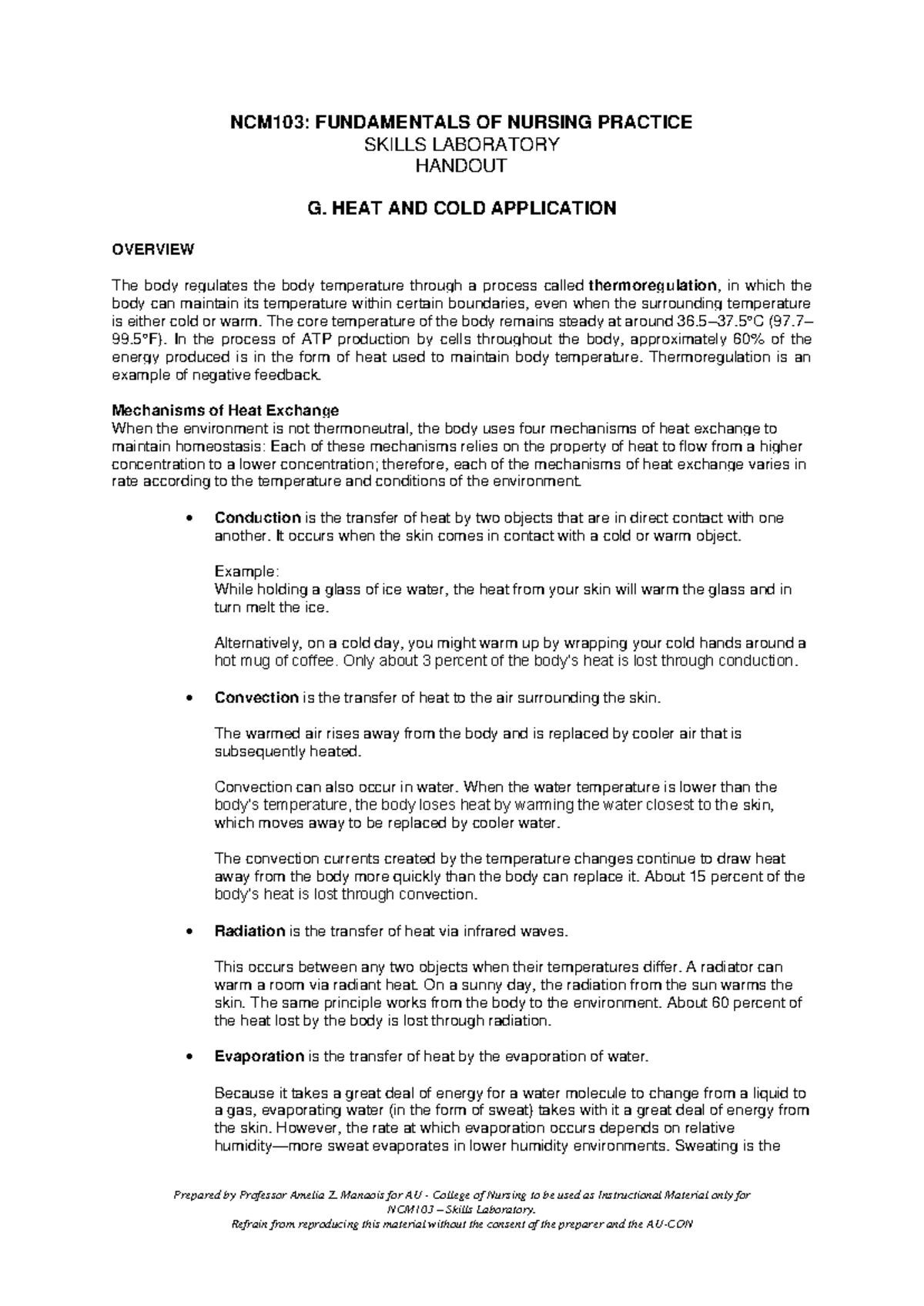 NCM103 - Heat and Cold Application in Nursing Skills Laboratory - Studocu