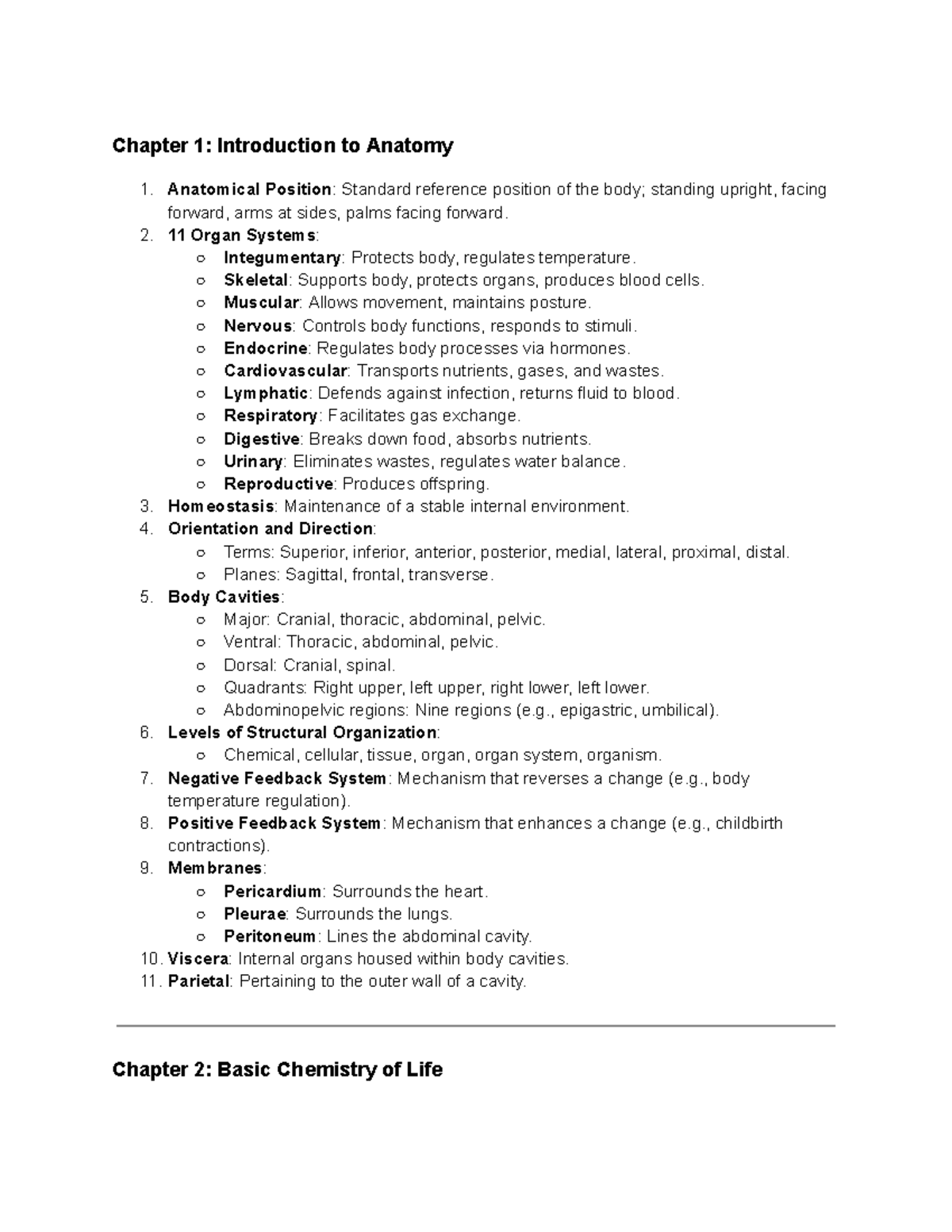 Lecture Exam 1 - review for exam 1 - Chapter 1: Introduction to Anatomy ...
