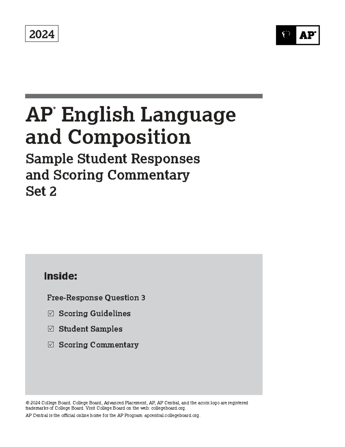 2024 AP English Language & Comp Sample Responses & Scoring Commentary ...