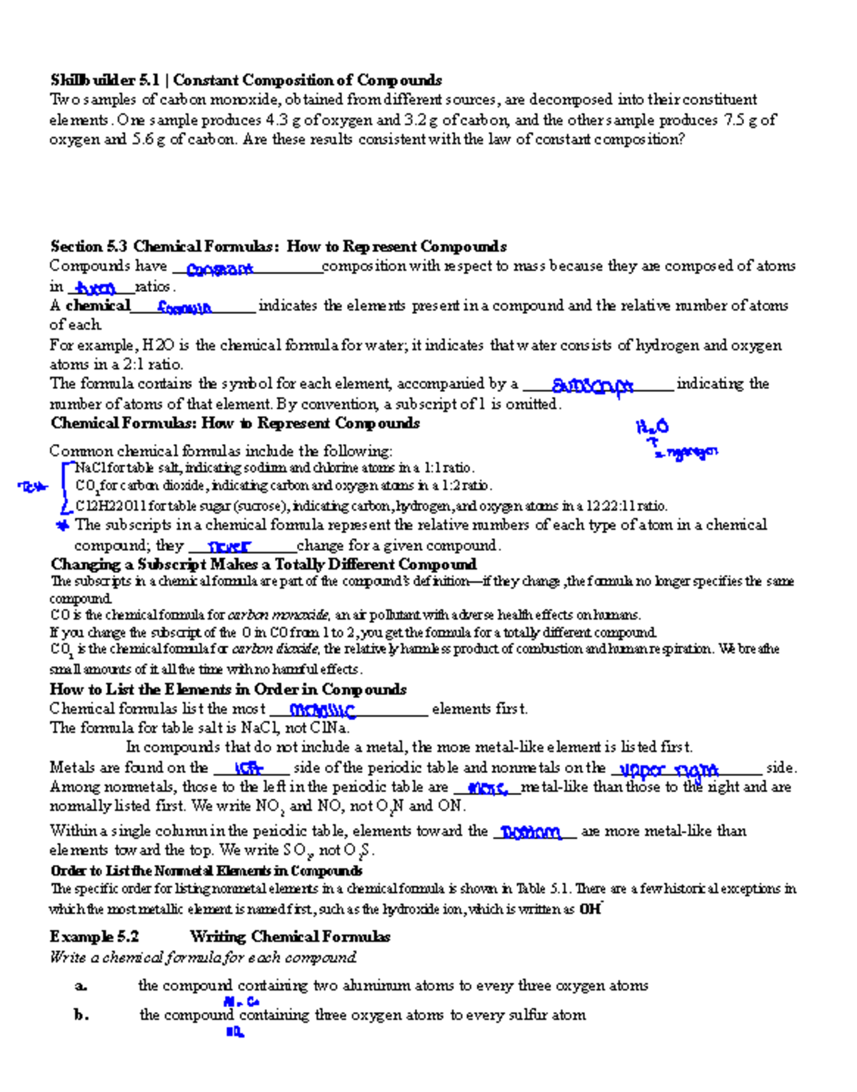 intro to Chemistry 113 - Skillbuilder 5 | Constant Composition of ...