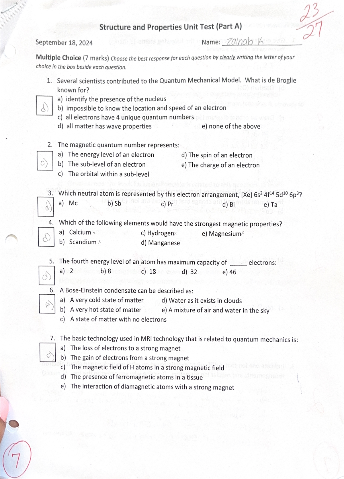 SCH4U 1 Final Exam: Structure and Properties Unit Test Review - Studocu