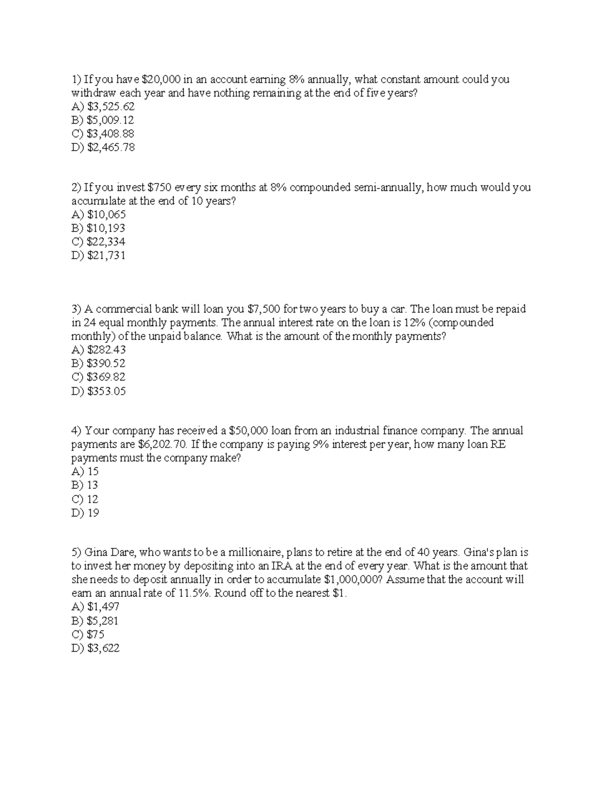 Chapter 6 Questions: Financial Calculations & Loan Payments - Studocu
