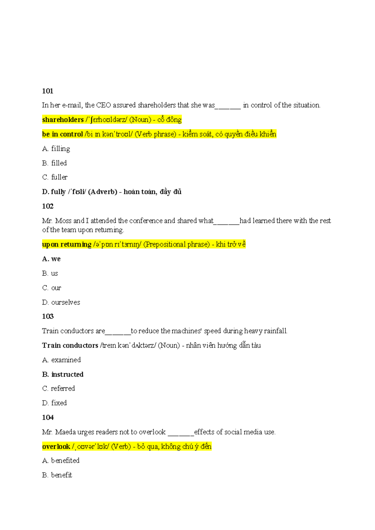 B51 - TOEIC Exam Preparation Notes and Practice Questions - Studocu