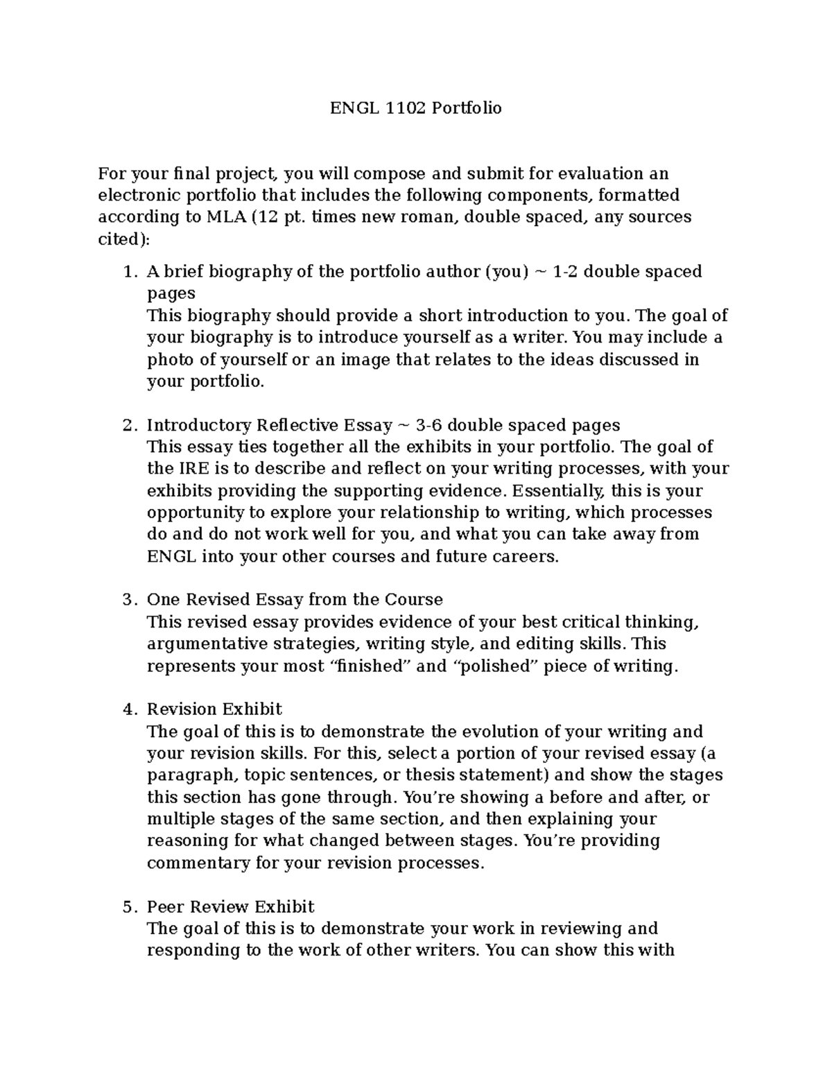 ENGL 1102 Final Project: Portfolio Instructions & Components Guide ...