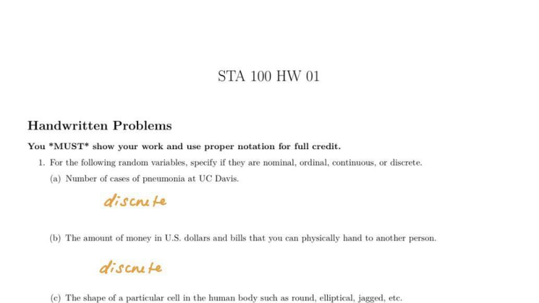 STA 100 HW 01 copy - STA 100 - STA 100 HW 01 Handwritten Problems You ...