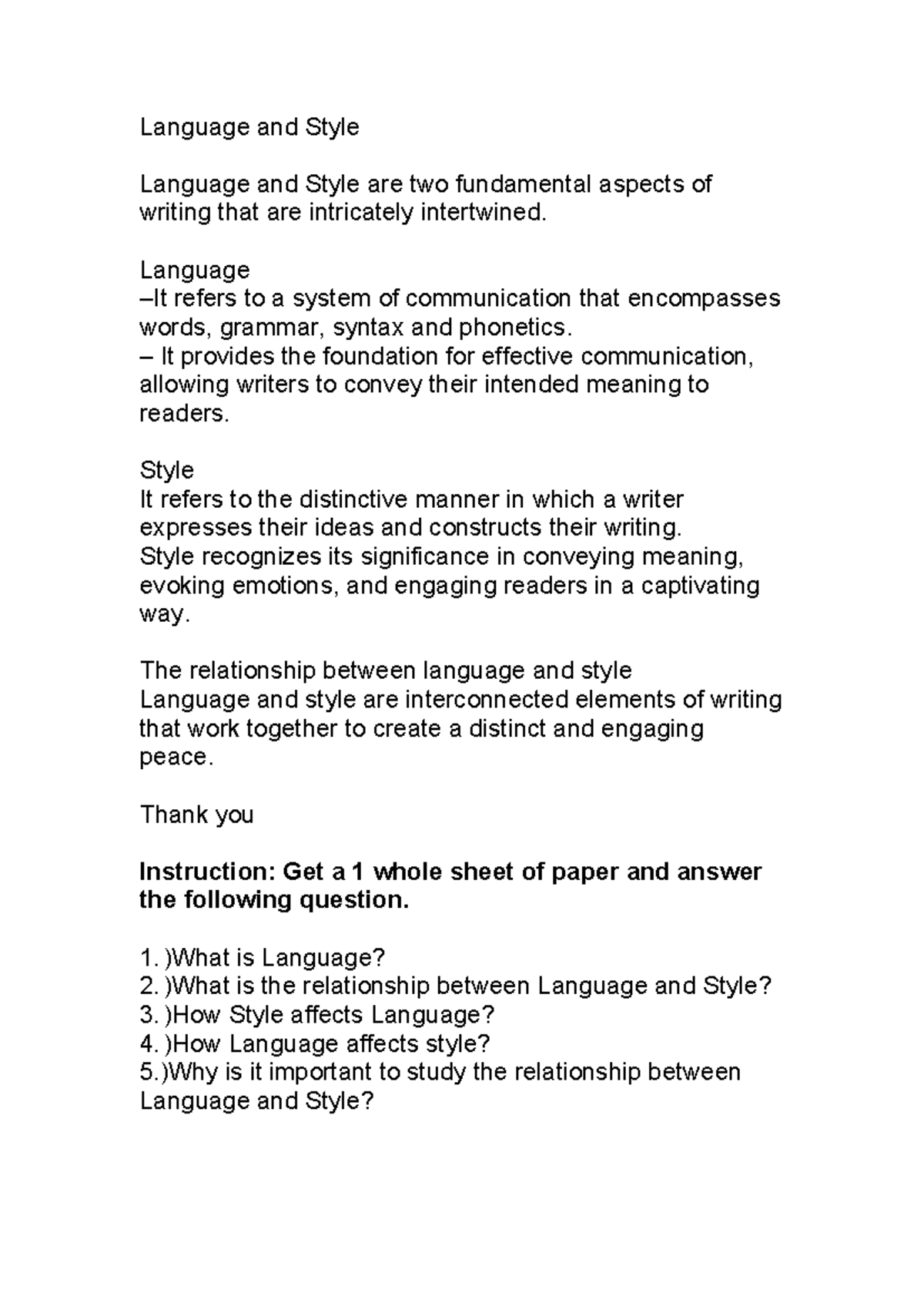LNG-101 Lecture Notes: Exploring Language & Style in Writing - Studocu