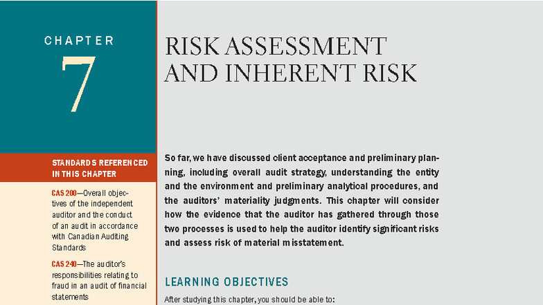 Chapter 7: RISK Assessment and Inherent RISK - CAS Standards Overview ...