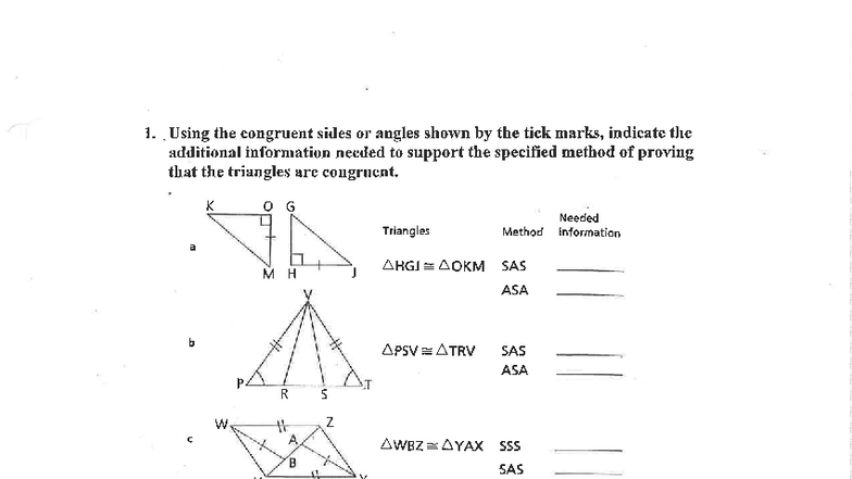 Triangle Congruence Methods and Proofs (Course Code: 1) - Studocu