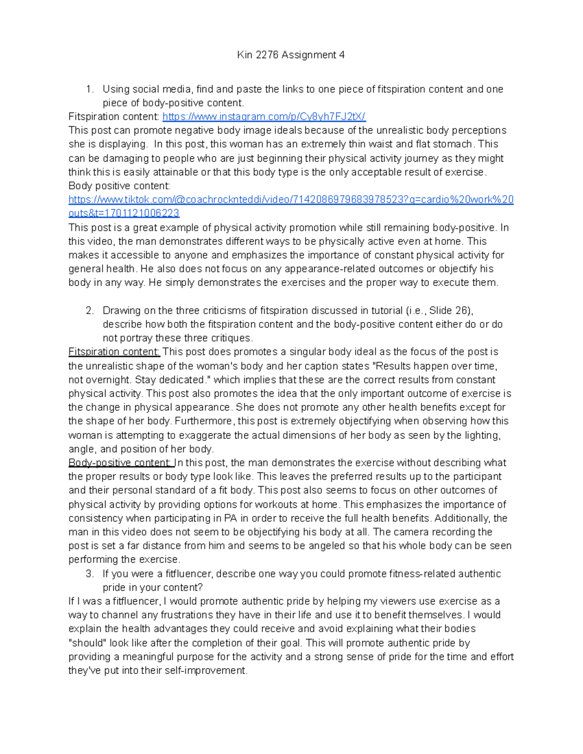 Kin 2276 Assignment 4: Analyzing Fitspiration vs. Body Positive Content ...