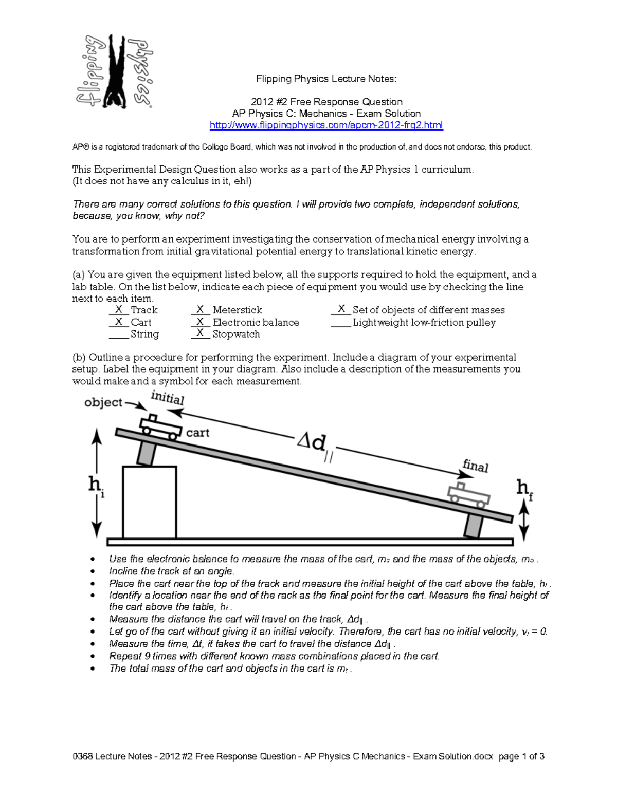 Conservation of Mechanical Energy Experiment: AP Physics C Mechanics ...