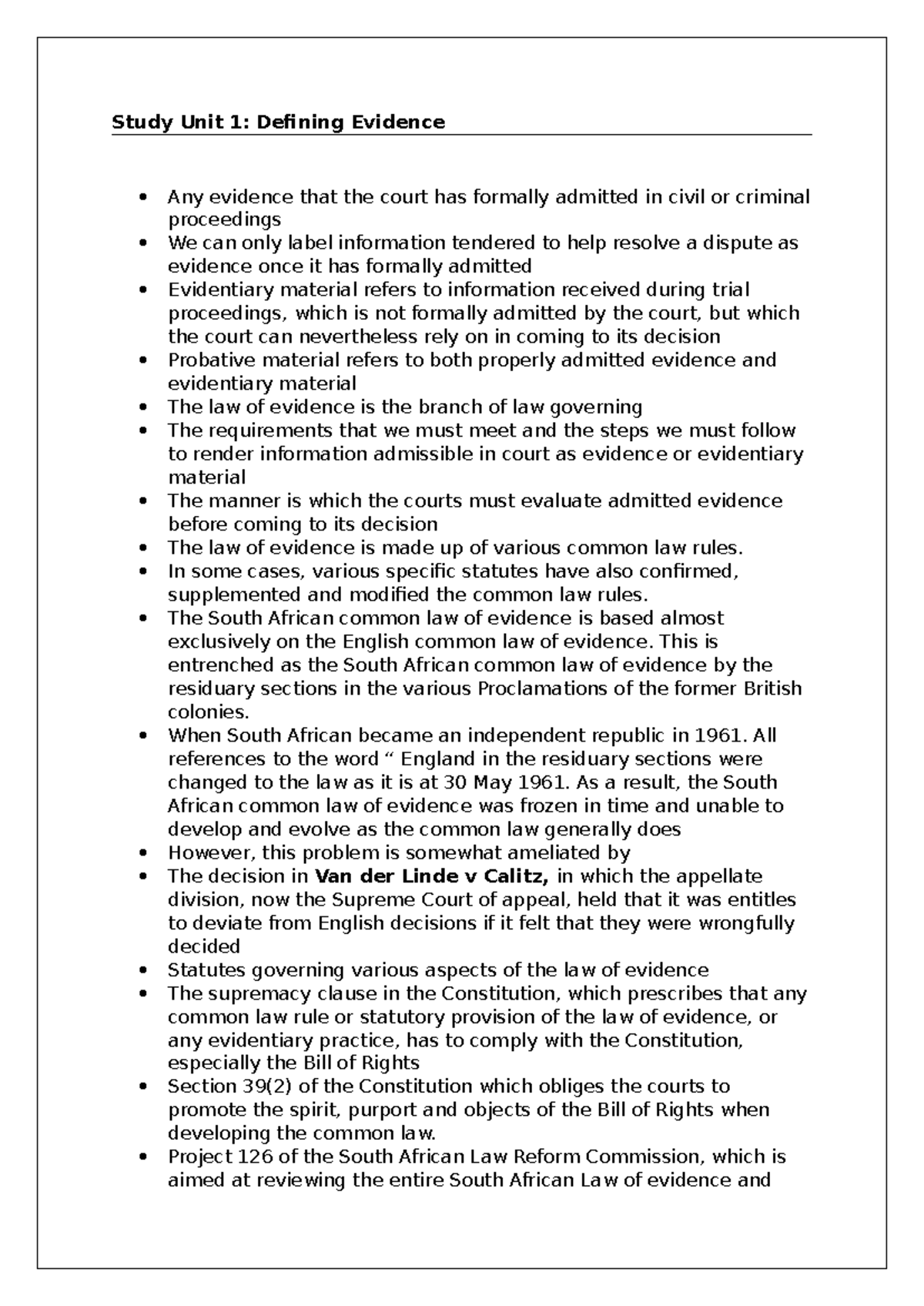 Law of Evidence Study Notes: Understanding Admissible Evidence and ...