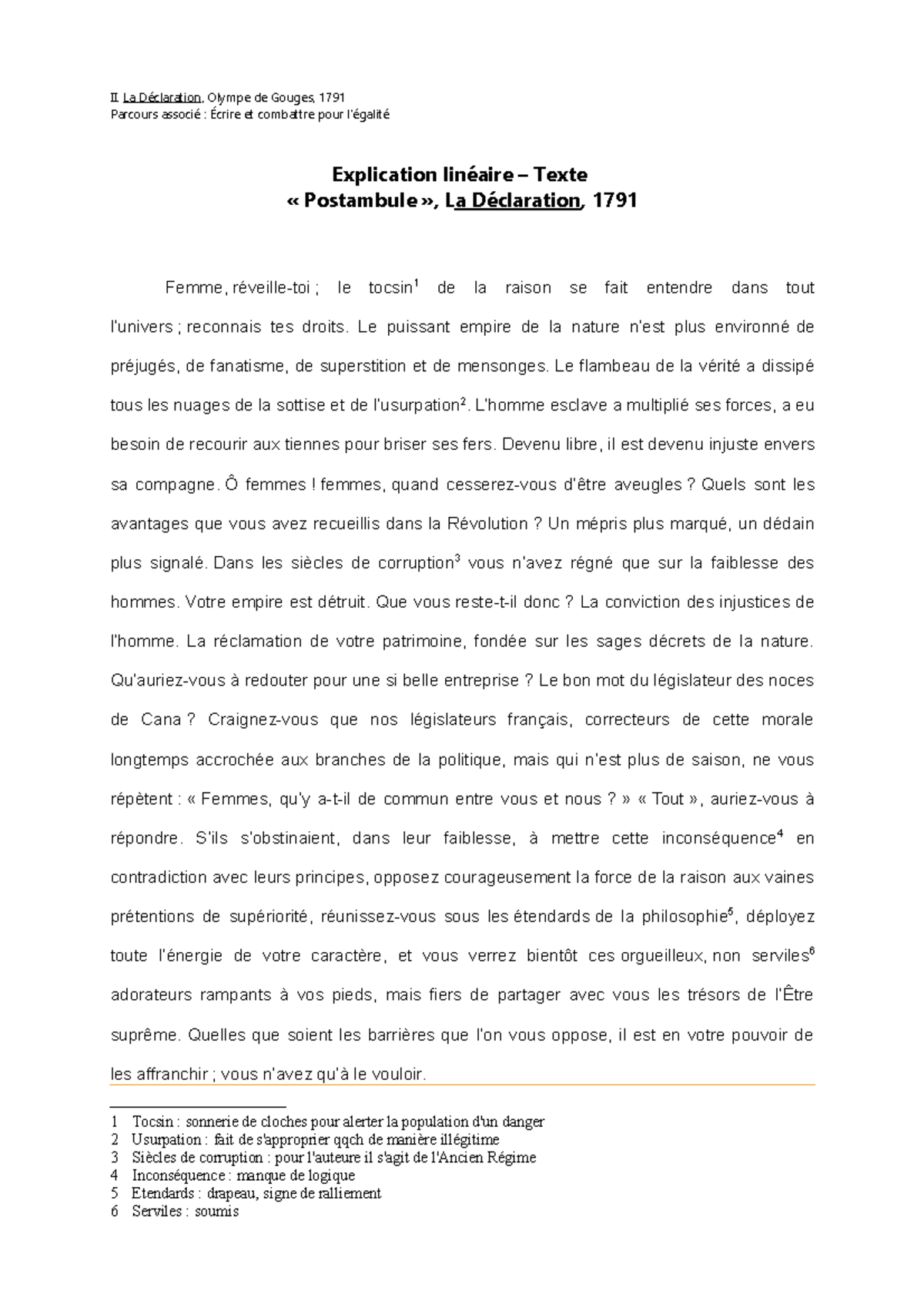 EL Postambule tx - rien - II. La Déclaration, Olympe de Gouges, 1791 ...