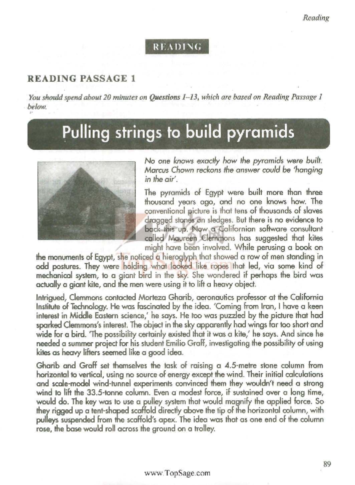 Reading Passage 1: The Role of Kites in Pyramid Construction - READING ...