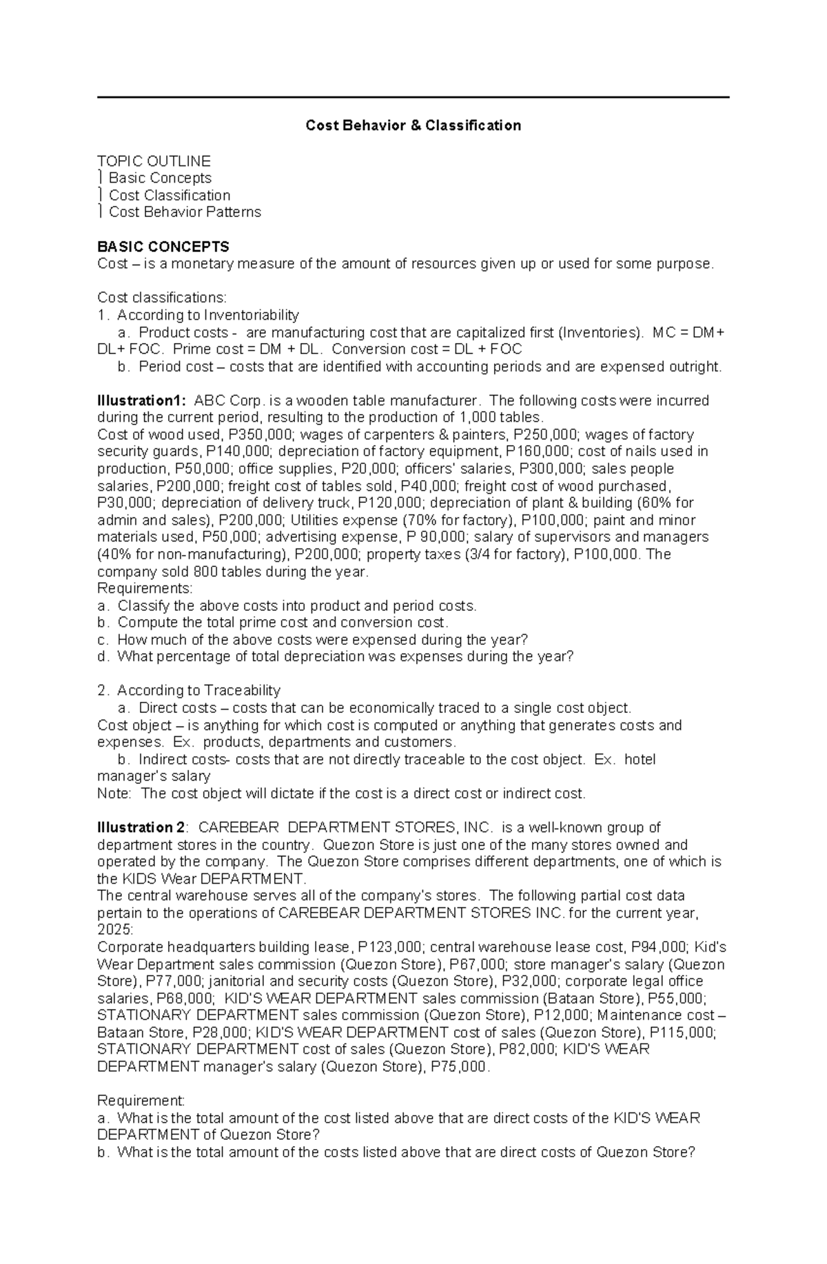 Cost Behavior Classification: Concepts and Applications (ACCT 101 ...