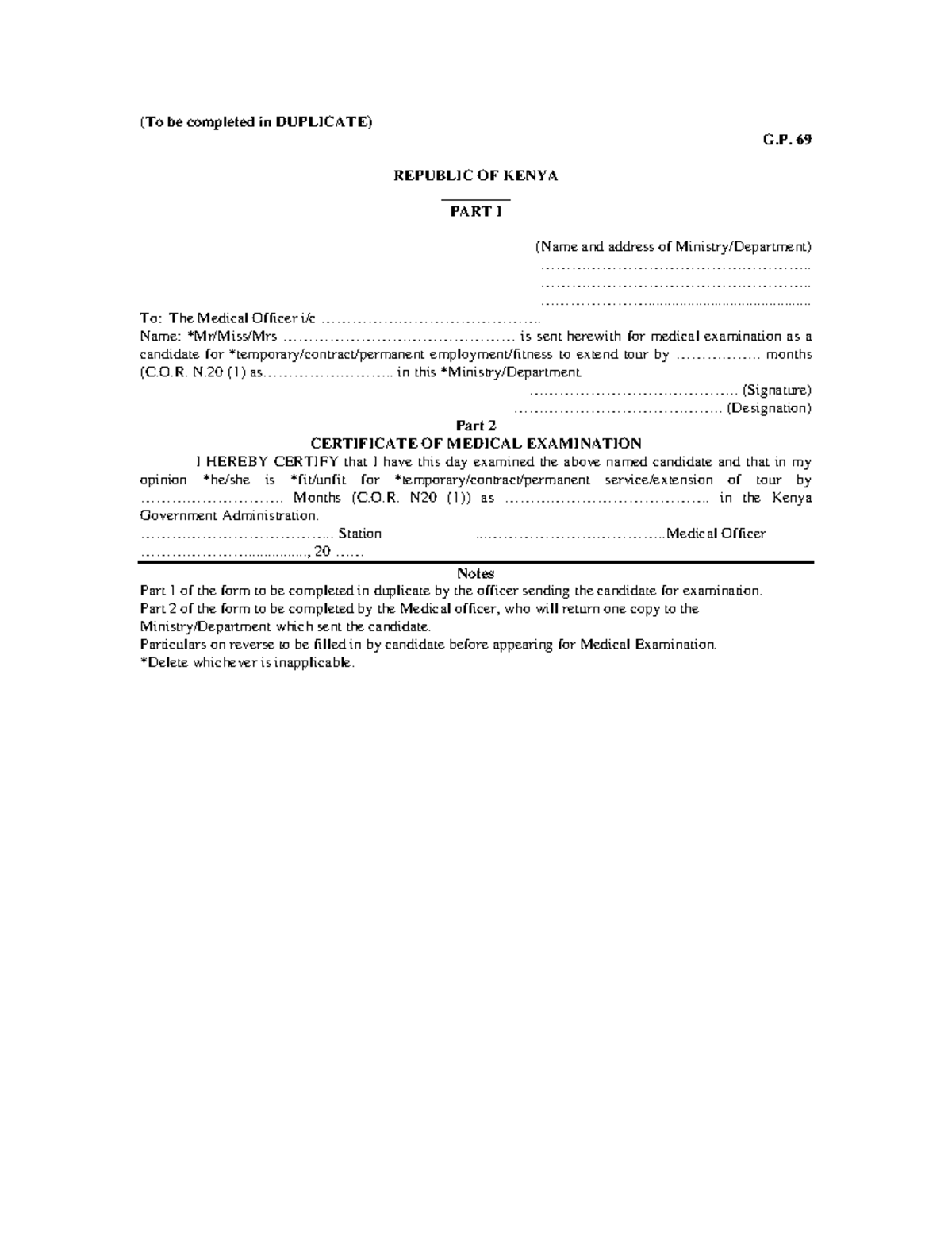 Gp 69 Form: Medical Examination for Employment 1 - Studocu