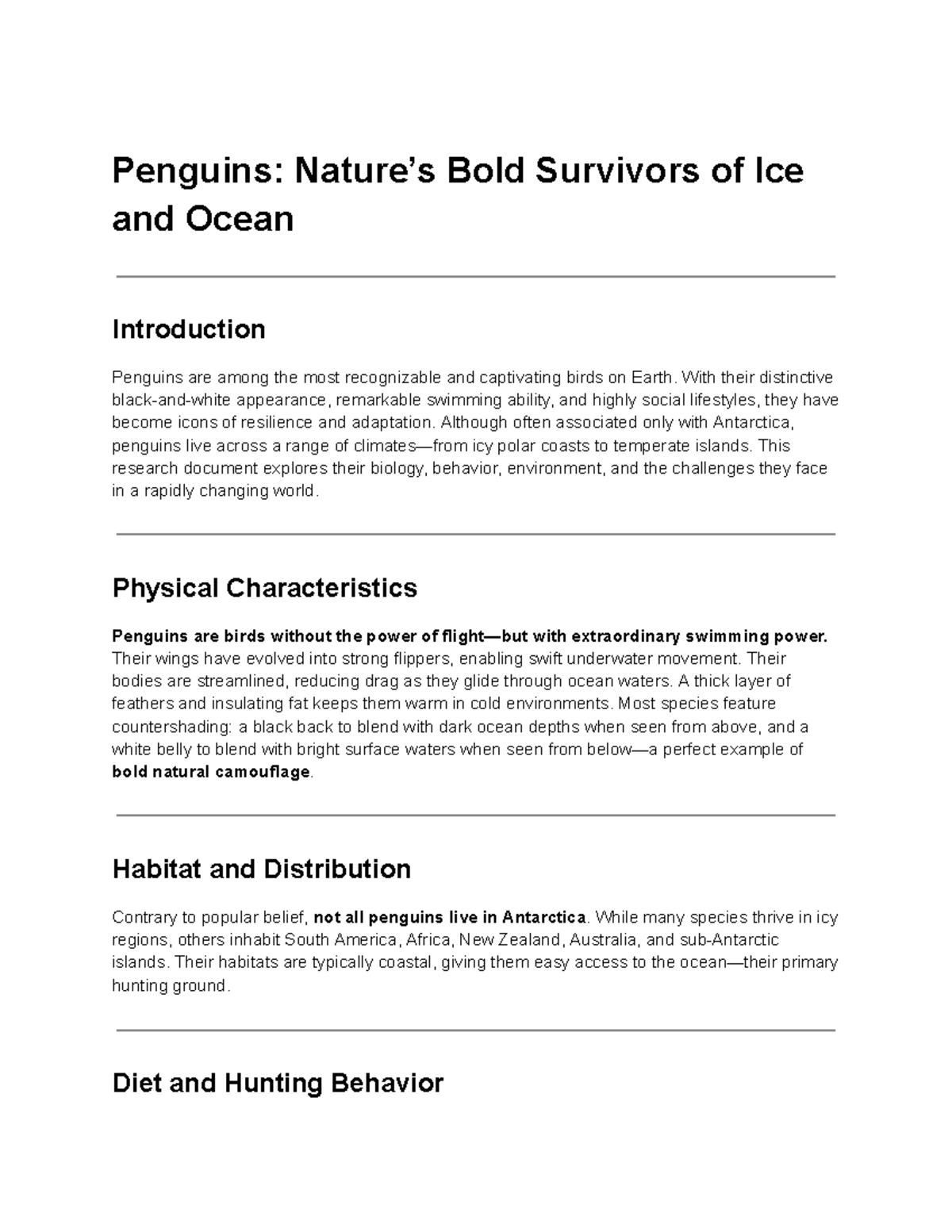 Research Paper: Penguins - Bold Survivors of Ice and Ocean - Studocu