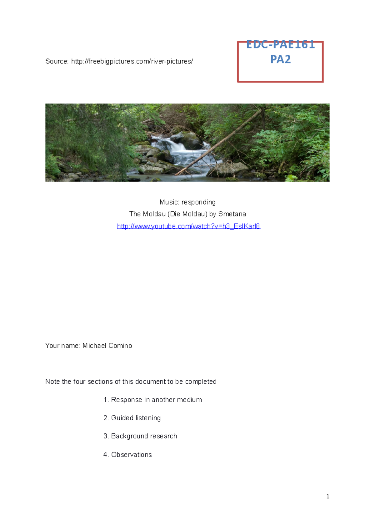 EDC-PAE Music Assessment 3: Analysis of Smetana's The Moldau - Studocu