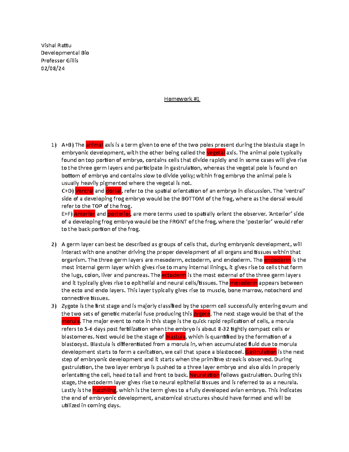 Developmental Biology HW 1 - Homework Assignment on Human Development ...