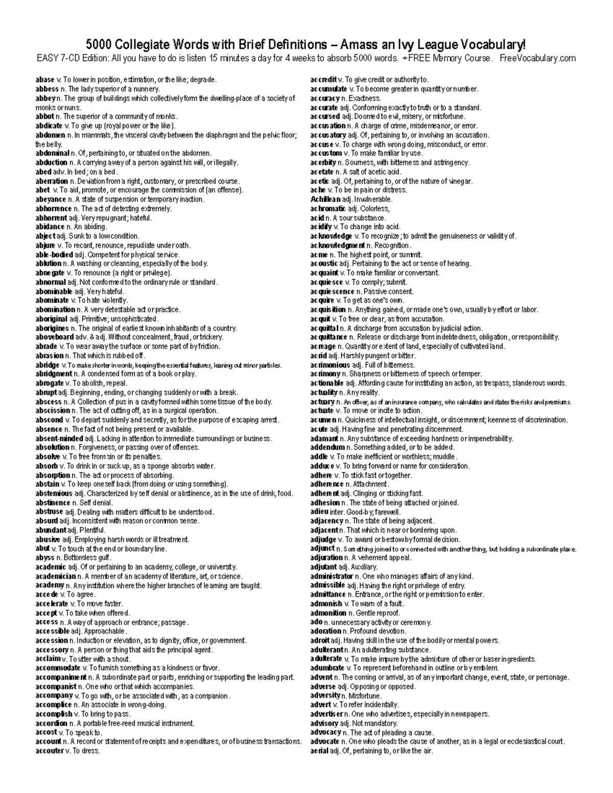 5000 Collegiate Vocabulary Words with Definitions for Study - Studocu