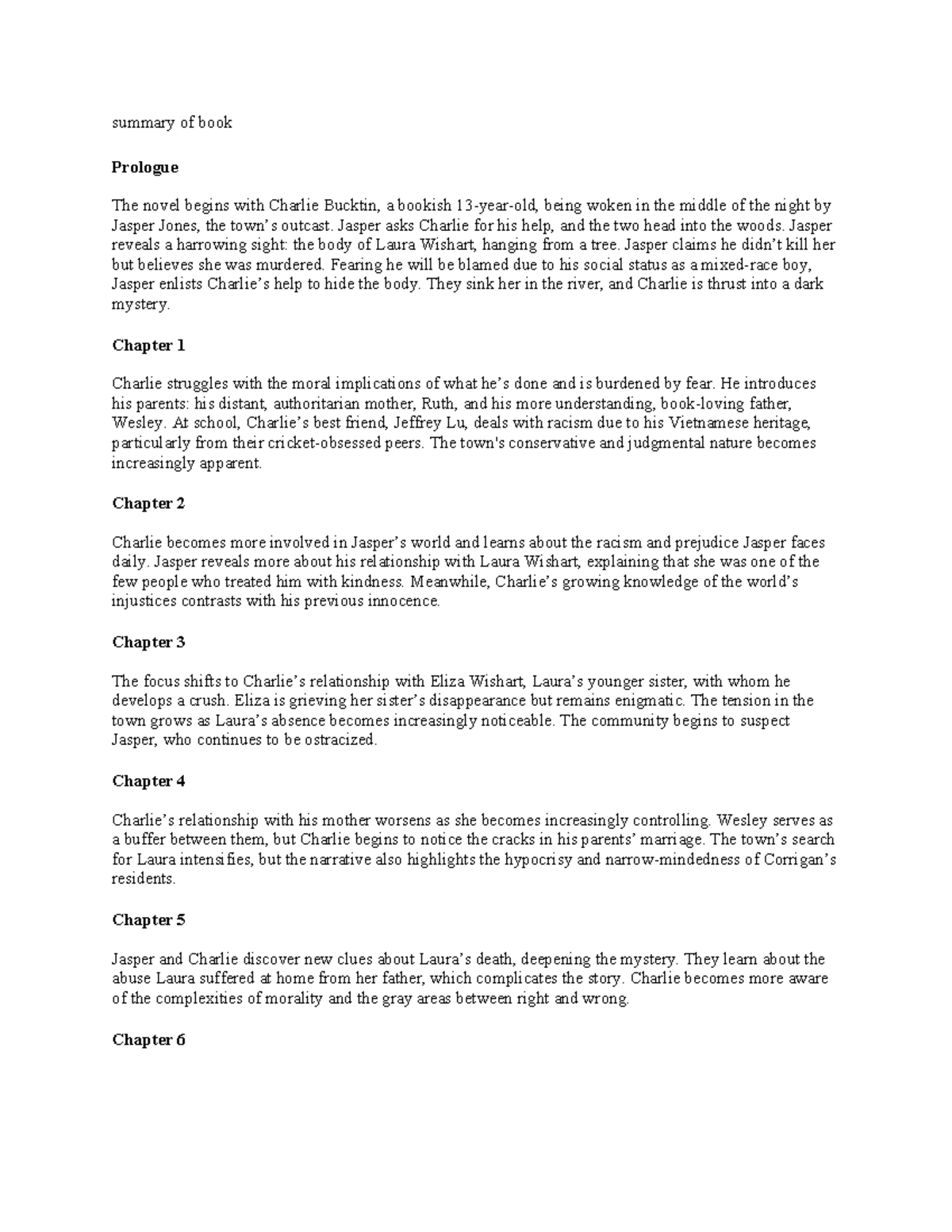 Jasper Jones: Summary & Analysis of Key Chapters - Studocu