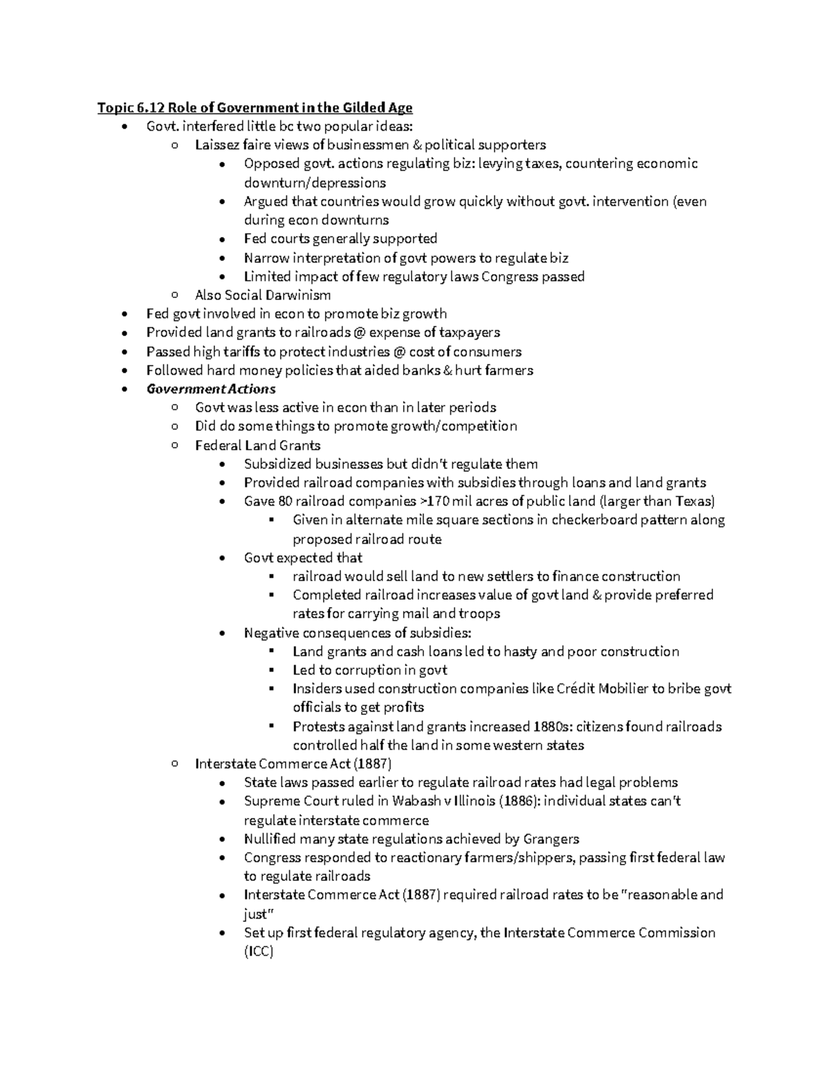 APUSH Amsco Topics 6: The Role of Government in the Gilded Age - Studocu