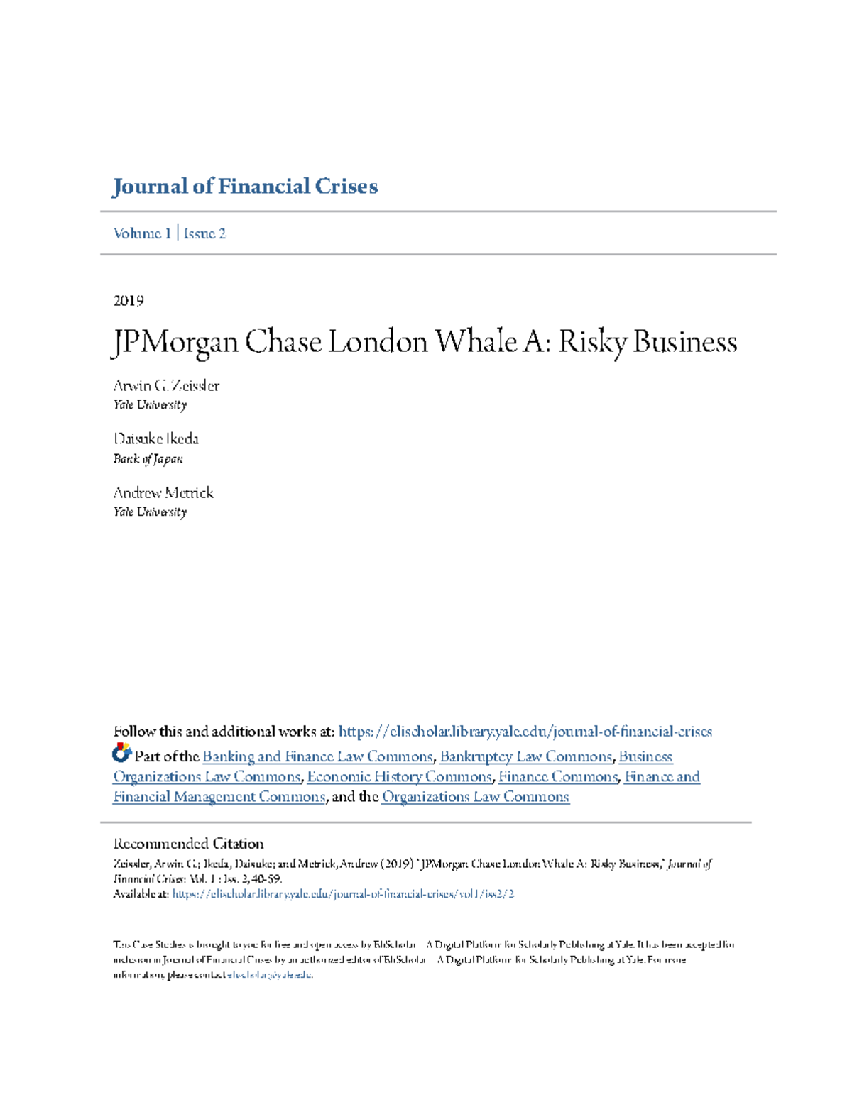 JPMorgan Chase London Whale A Risky Business - Journal of Financial ...