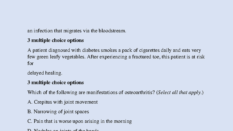 NUR 257 Exam Practice: Infection, Osteoarthritis, and Fibromyalgia ...