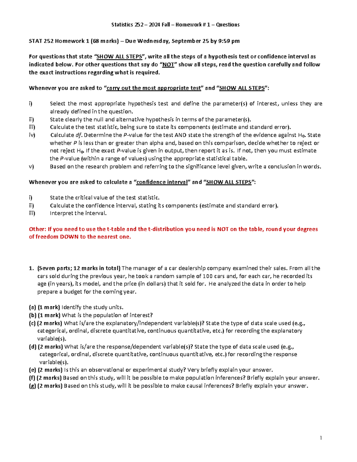 STAT 252 2024 Fall Homework 1 Questions and Guidelines - Studocu
