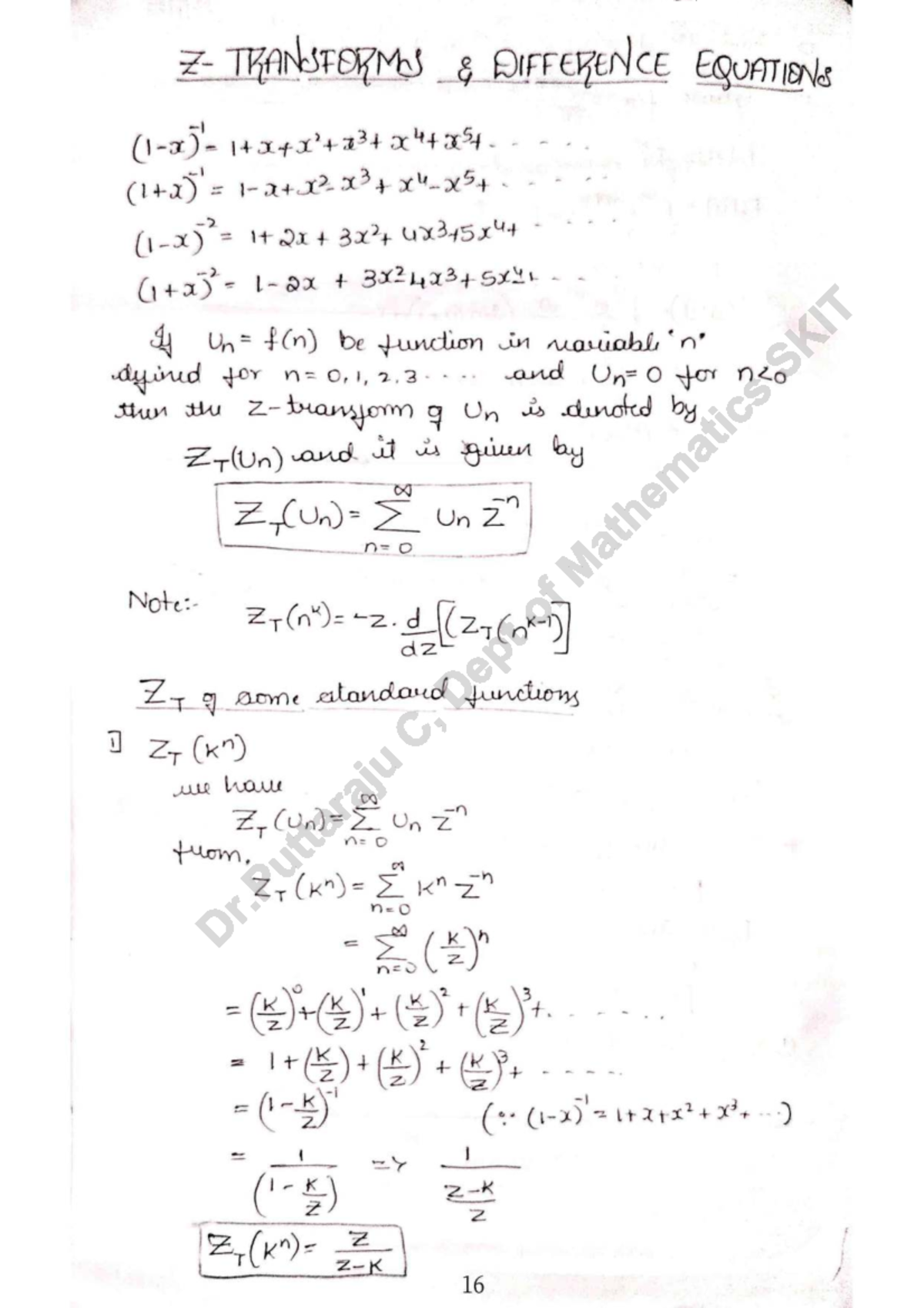 Z-TRANSFORMS & DIFFERENCE EQUATIONS - SKIT Module 3 Notes - Studocu