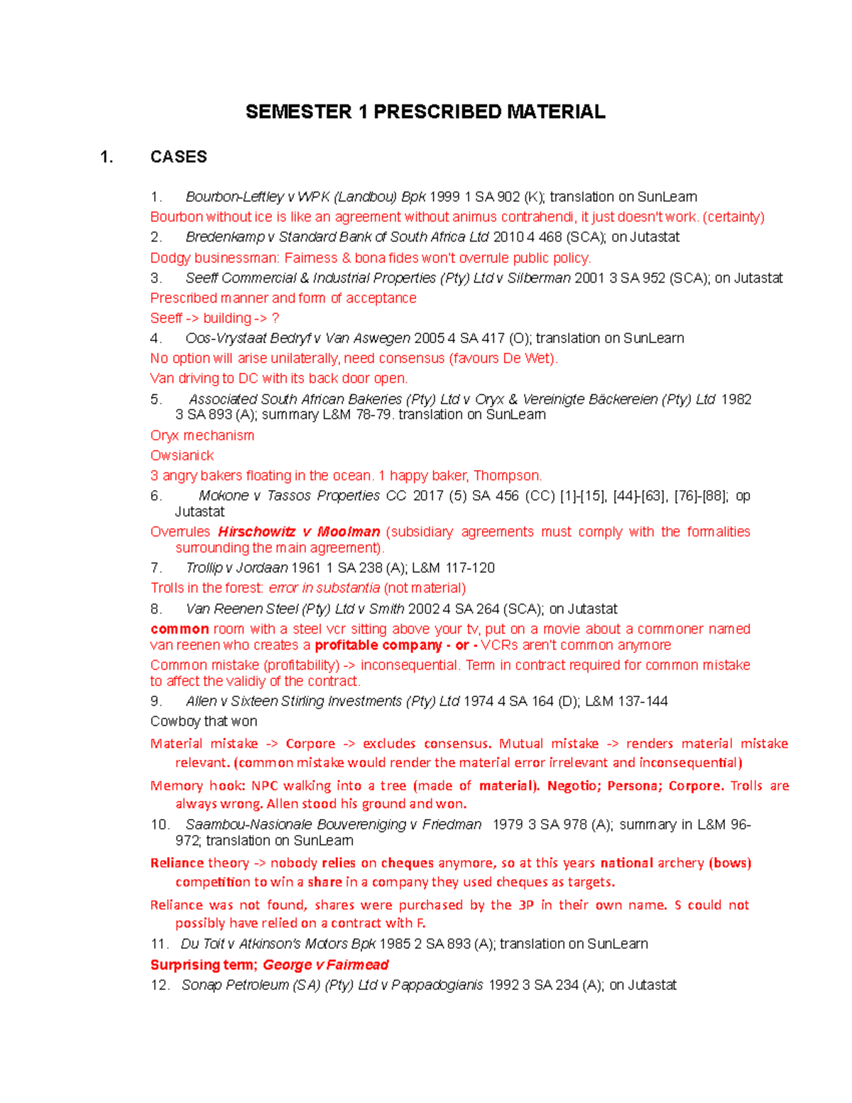 Contracts Case Summaries: Semester 1 Insights and Analysis - Studocu