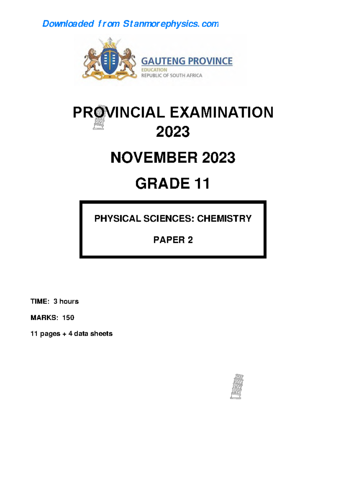 Grade 11 Physical Sciences November 2023 Exam Paper 2 & Memo - Studocu