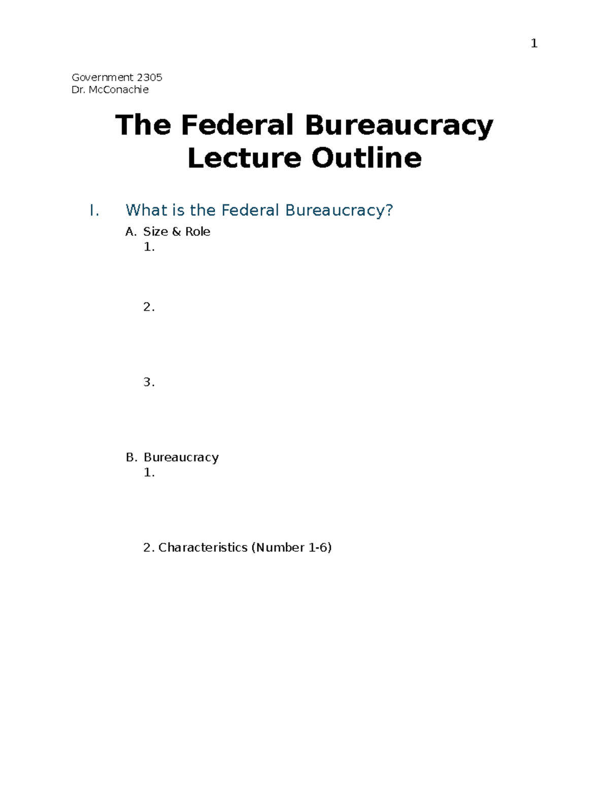 Federal Bureaucracy Overview: Lecture Outline for GOV 2305 - Studocu