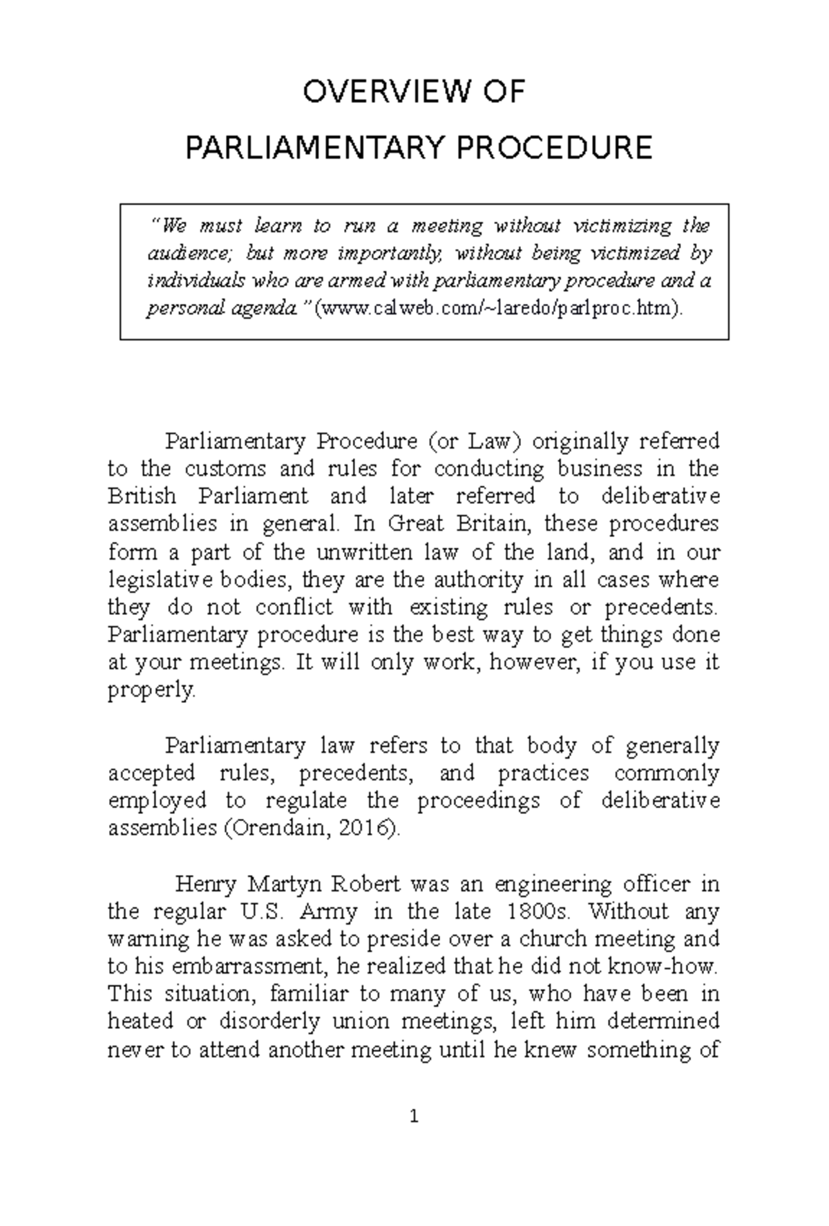 Parliamentary Procedure Overview: Key Concepts and Practices - Studocu