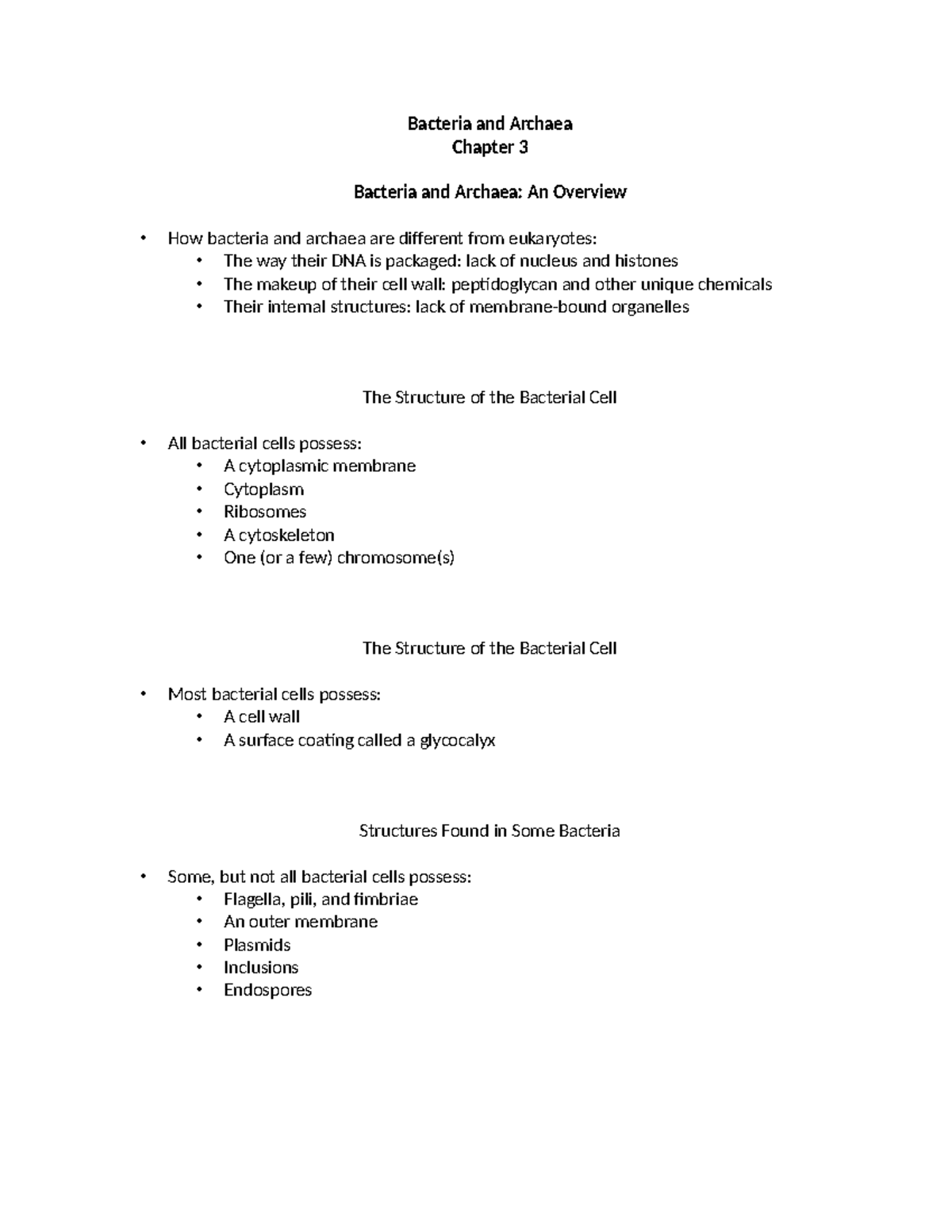 Bacteria and Archaea CH3: Structural Overview and Key Differences - Studocu