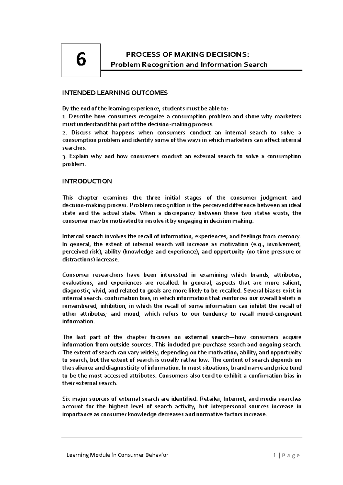 Chapter 06: Problem Recognition & Information Search in Consumer Behavior - Studocu