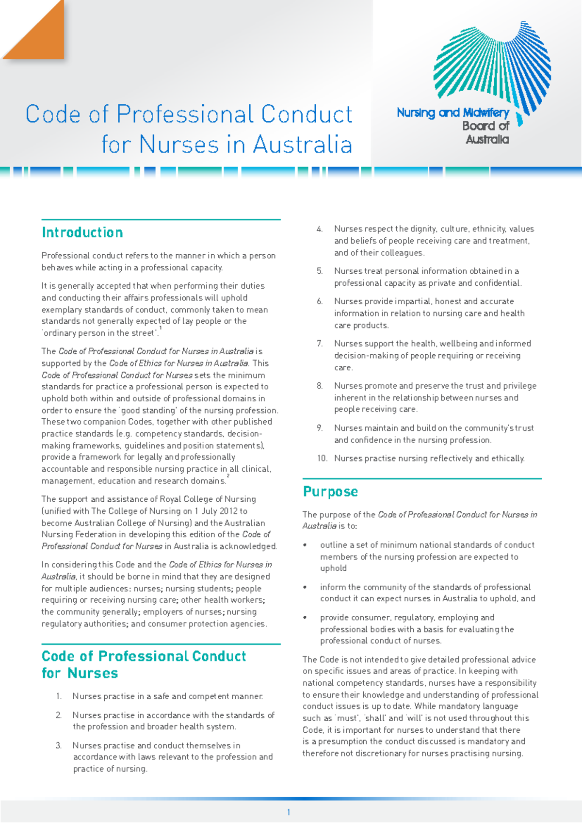 Code of Professional Conduct for Nurses in Australia: Key Standards and ...