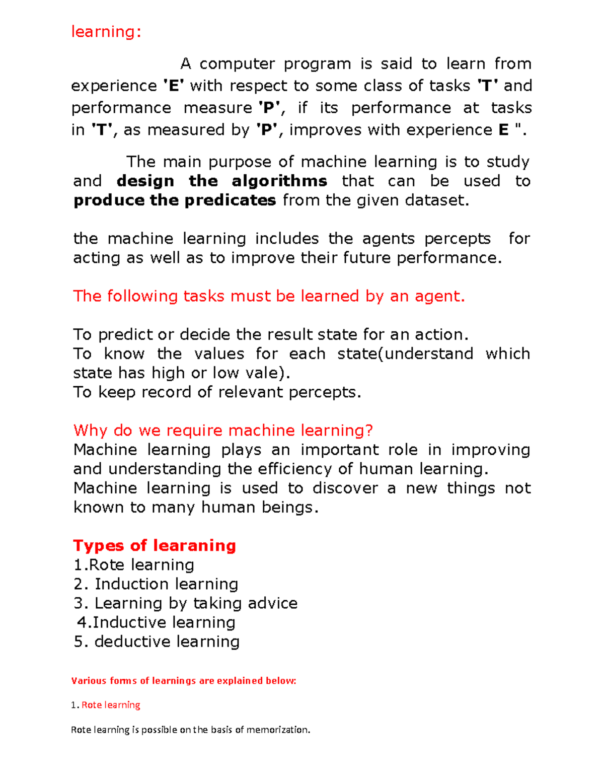 5.a.Rote & Induction Learning in Machine Learning Concepts - Studocu